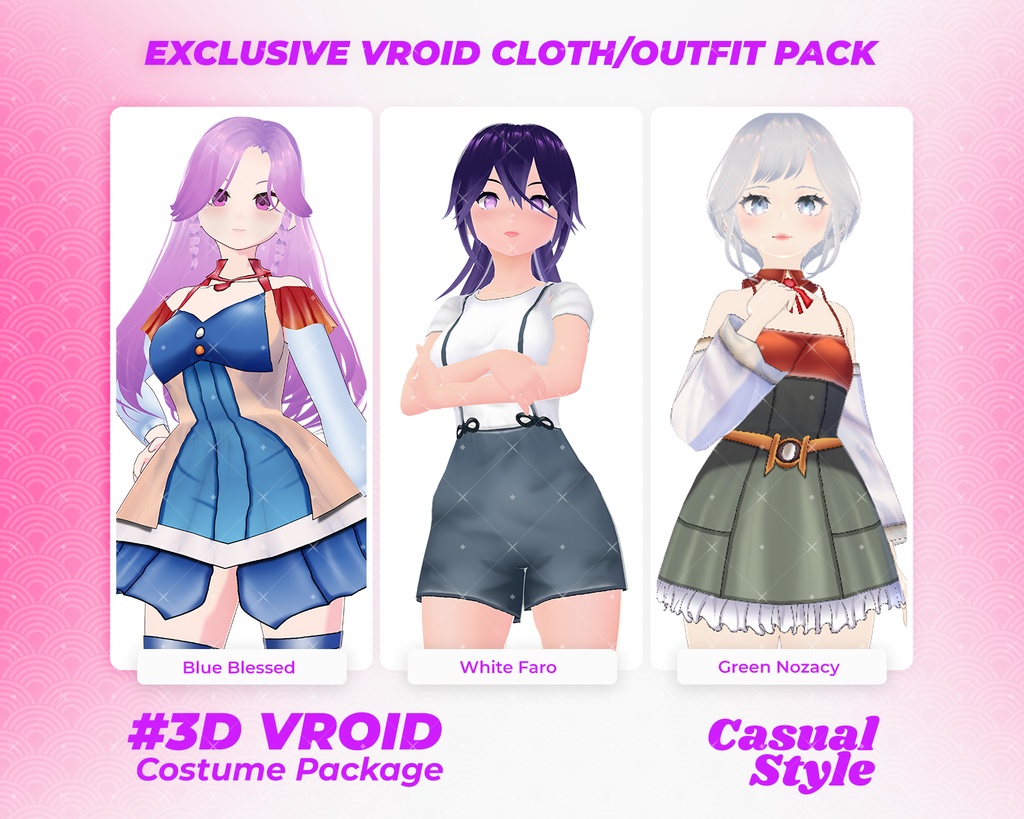 3D VRoid Outfit Pack Elegant & Vintage Casual Wear for VRoid Models ...