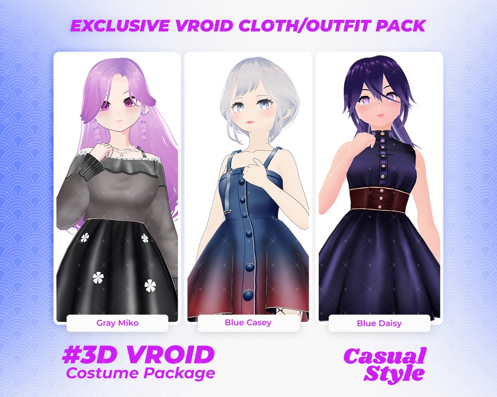 3D VRoid Outfit Pack Elegant & Stylish Casual Dresses for VRoid Models ...