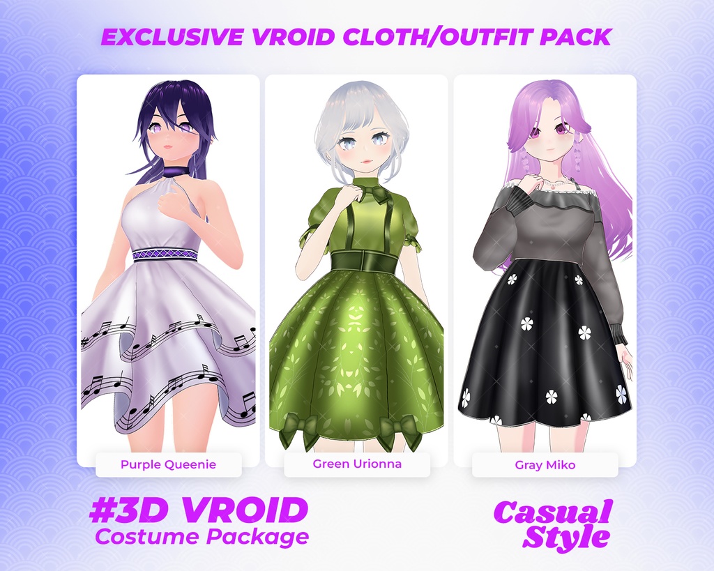 3D VRoid Outfit Pack Elegant & Charming Casual Dresses for VRoid Models ...