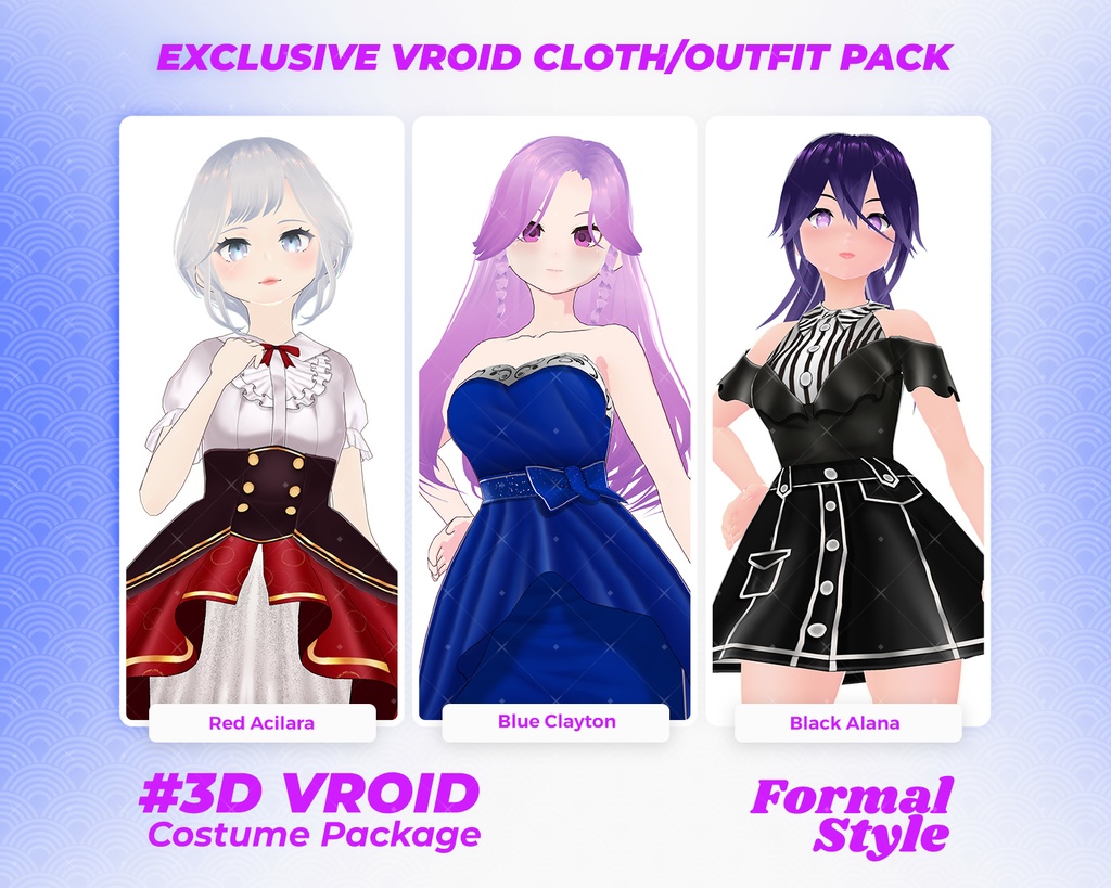 3D VRoid Outfit Pack Elegant Royal-Inspired Formal Dresses for VRoid ...