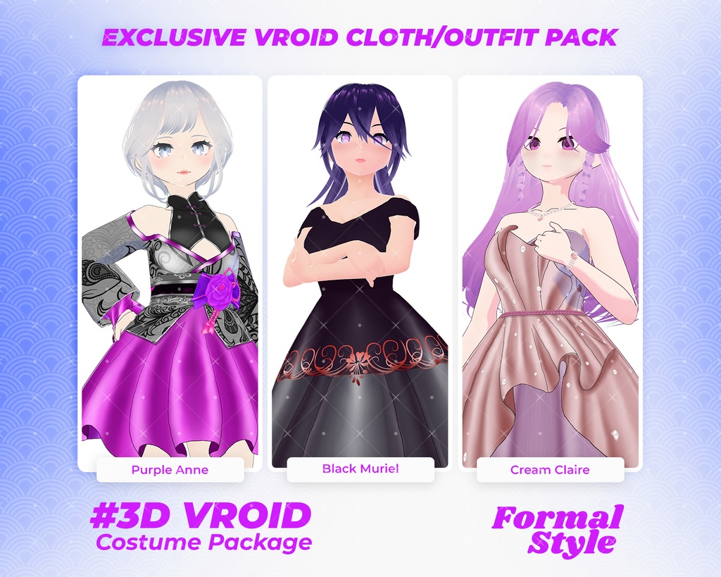 3D VRoid Outfit Pack Elegant & Refined Formal Dresses for VRoid Models ...