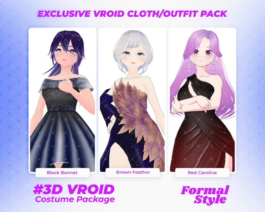 3D VRoid Outfit Pack Elegant Evening Gowns & Fantasy Formal Dresses for ...