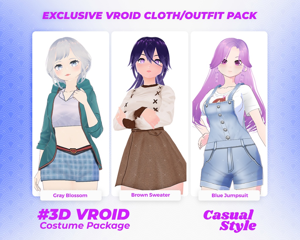 3D VRoid Casual Outfit Pack Relaxed School Style for VRoid Models ...