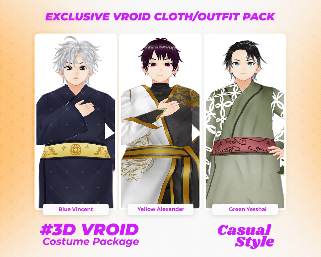 3D VRoid Male Kimono Outfit Pack Casual Elegant Wear for VRoid Models ...