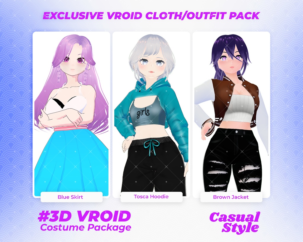 3D VRoid Casual Outfit Pack Sweet, Sporty & Street Style for VRoid ...