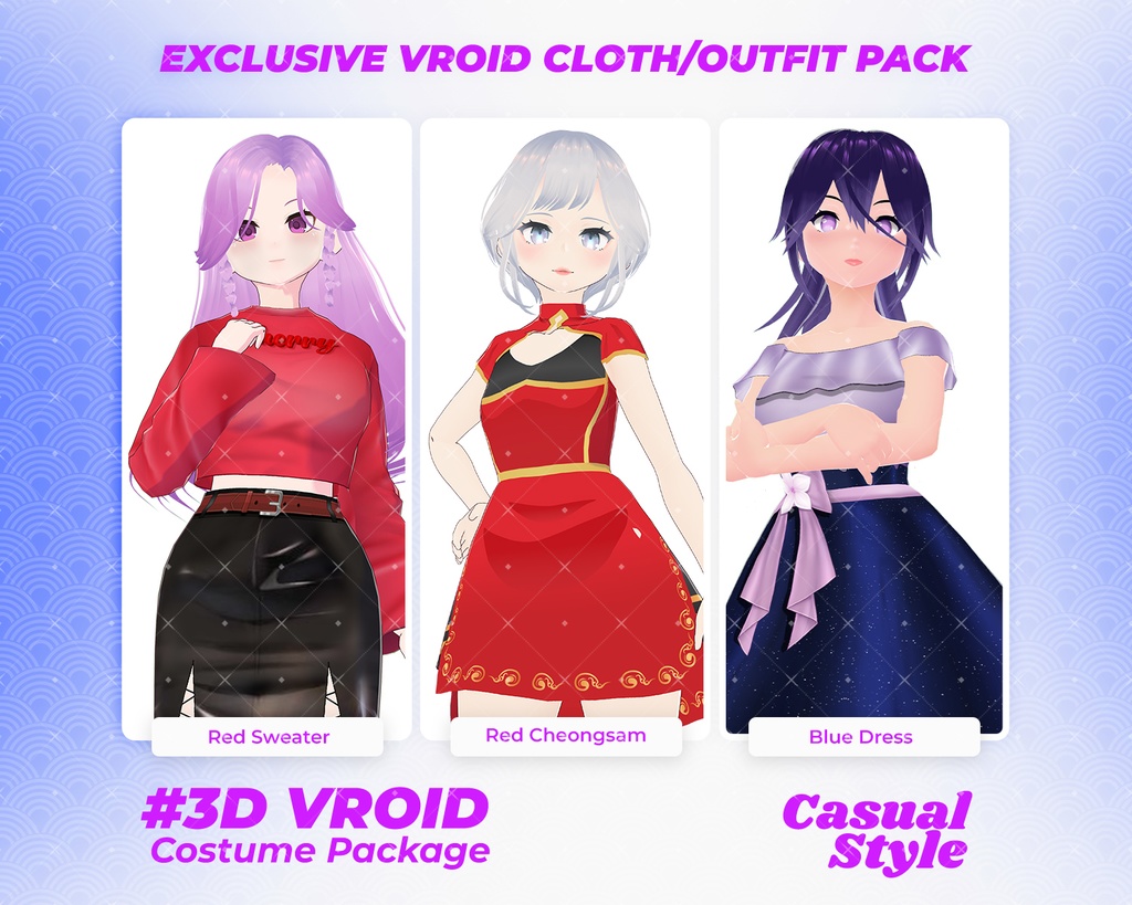 3D VRoid Casual & Modern Cheongsam Outfit Pack Stylish Mixed Style for ...