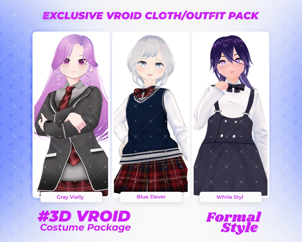 3D VRoid Formal Outfit Pack School Uniform & Elegant Style for VRoid ...