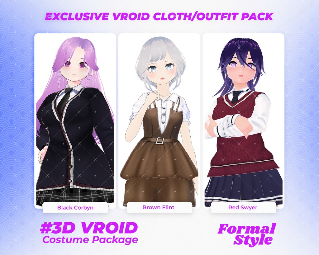 3D VRoid Formal Uniform & Dress Outfit Pack Elegant School Look for ...