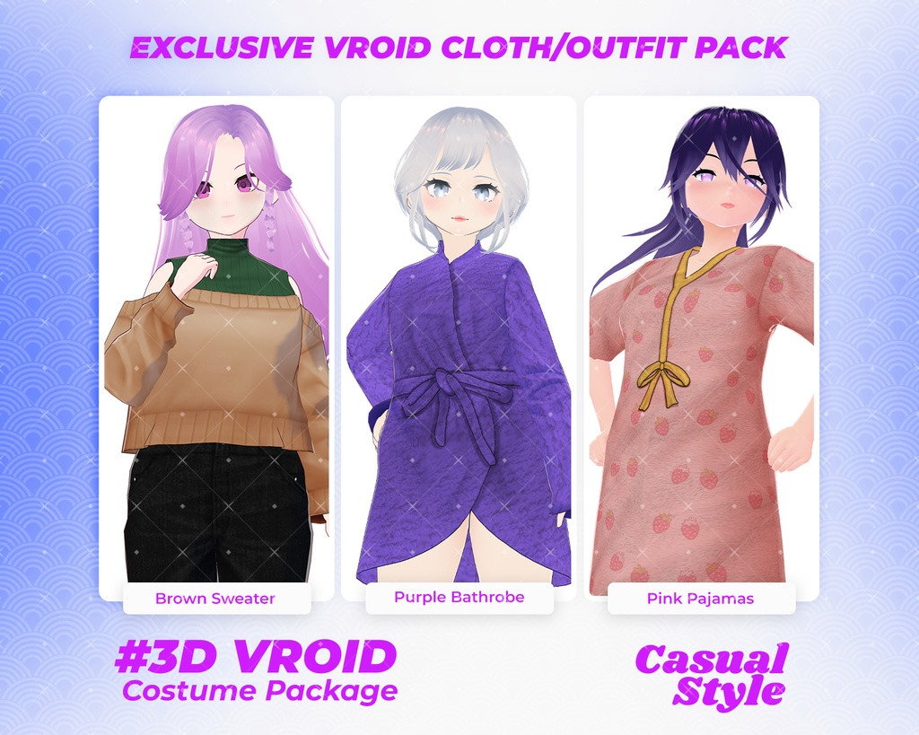 3D VRoid Casual Cozy Outfit Pack Sweater, Bathrobe & Pajamas Style for ...