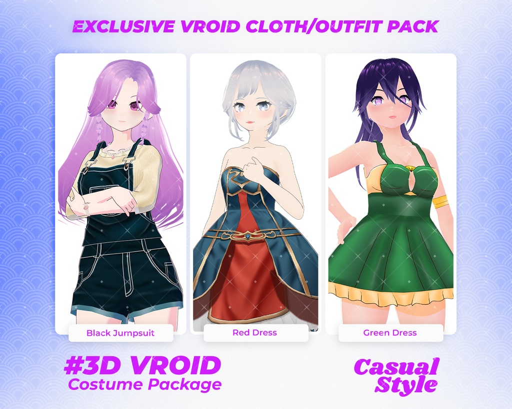 3D VRoid Casual & Fantasy Dress Outfit Pack Mixed Chic Style for VRoid ...