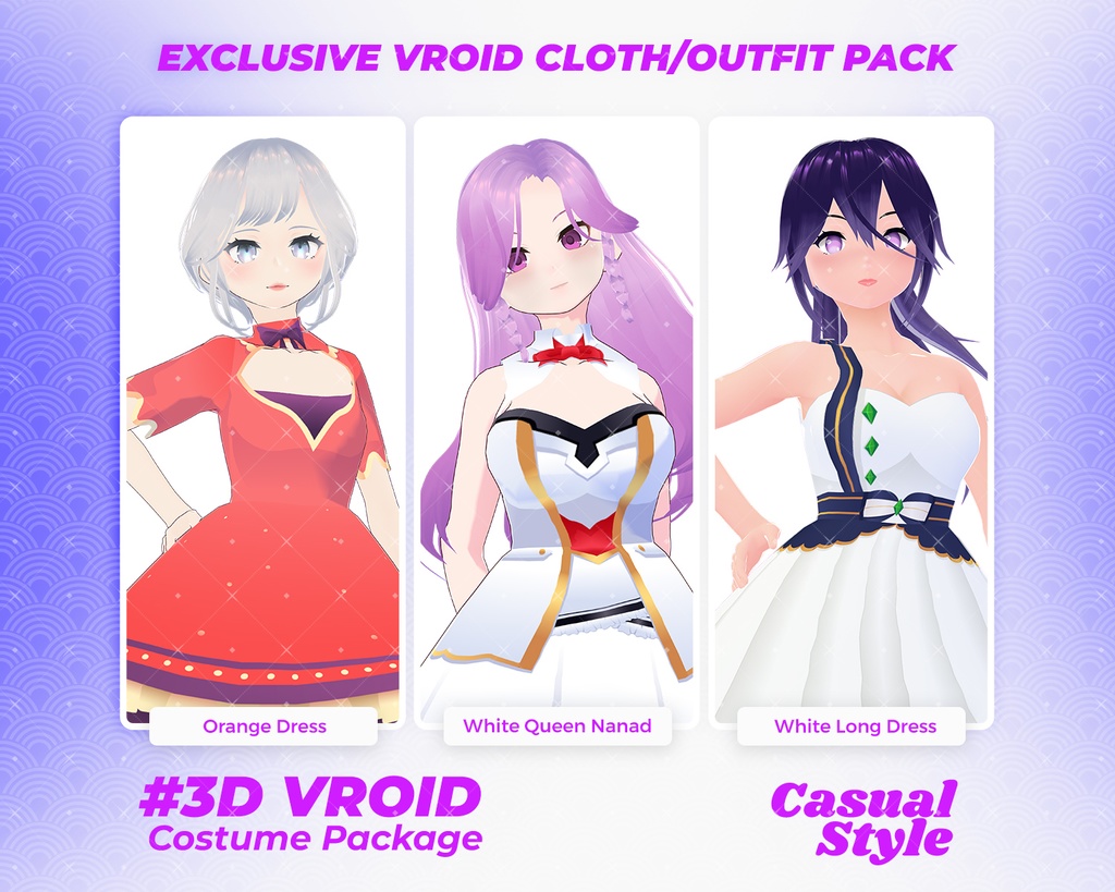 3D VRoid Outfit Pack Elegant & Casual Queen Style for VRoid Models ...