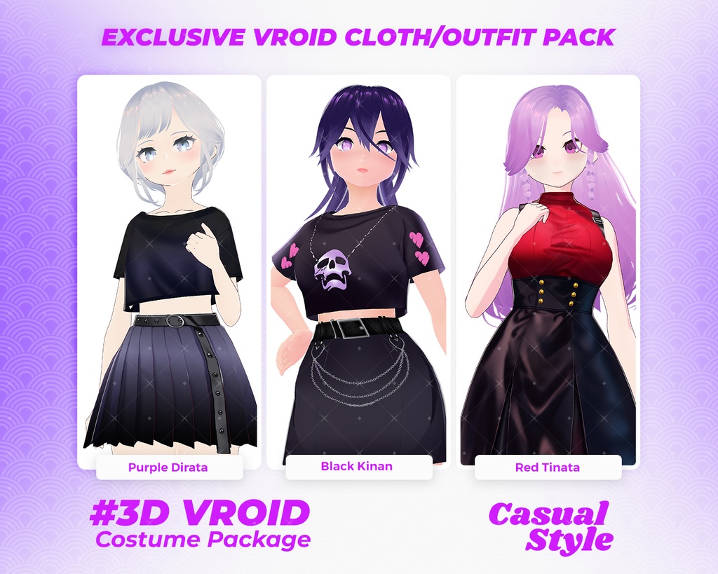 3D VRoid Outfit Pack Casual Gothic-Inspired Clothes for VRoid Models ...