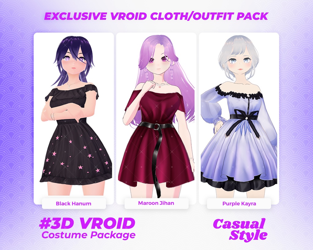3D VRoid Outfit Pack Elegant Off-Shoulder Dresses for VRoid Avatars ...