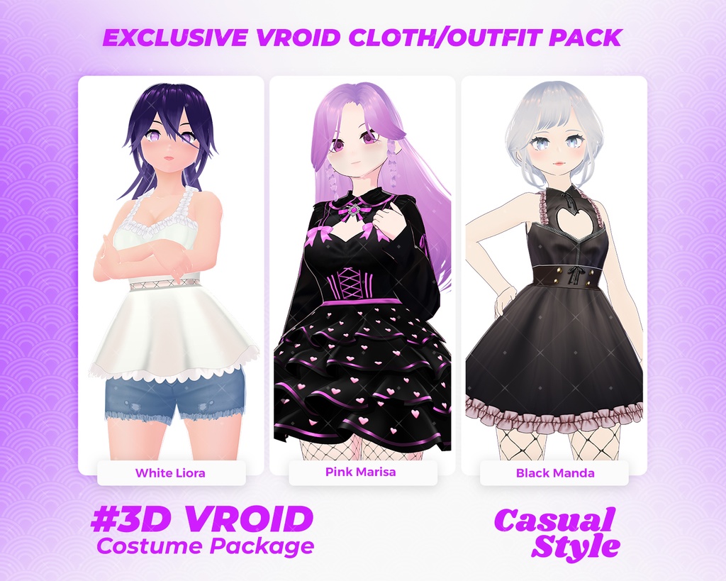 3D VRoid Outfit Pack Sweet & Edgy Casual Dresses for VRoid Avatars ...