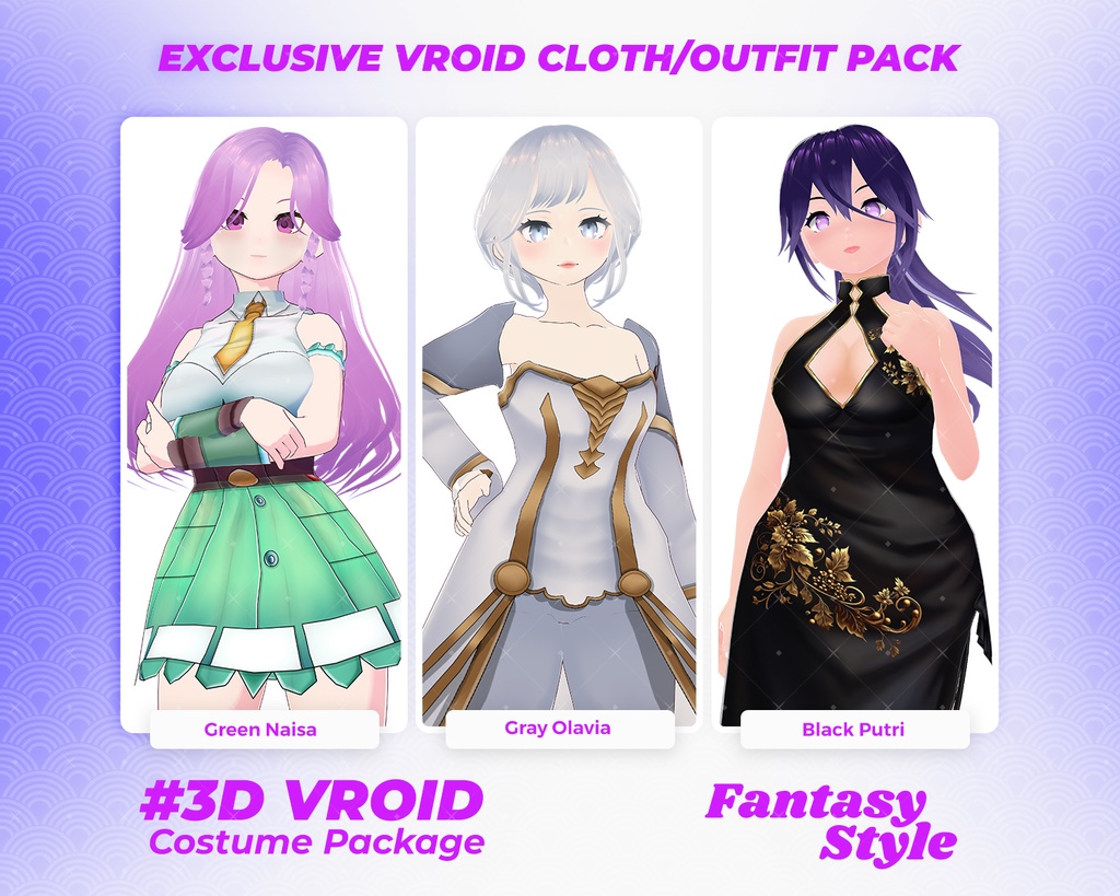 3D VRoid Outfit Pack Fantasy & Royal-Inspired Costumes for VRoid Models ...