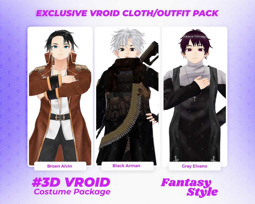 3D VRoid Outfit Pack Dark & Bold Fantasy Male Costumes for VRoid Models ...