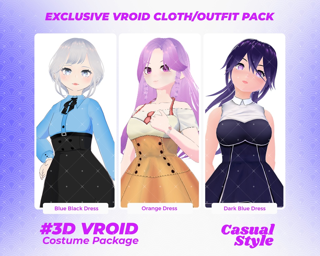 3D VRoid Outfit Pack Elegant Office & Casual Dresses for VRoid Models ...