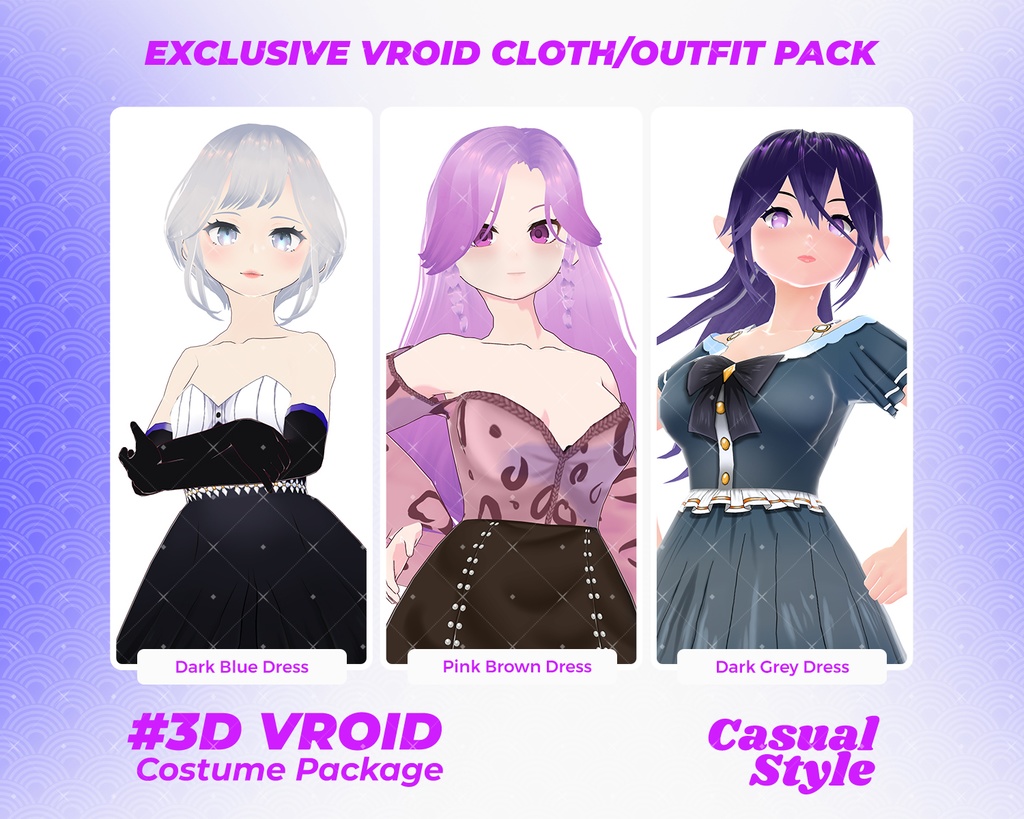 3D VRoid Outfit Pack Elegant Gothic & Feminine Dresses for VRoid Models ...