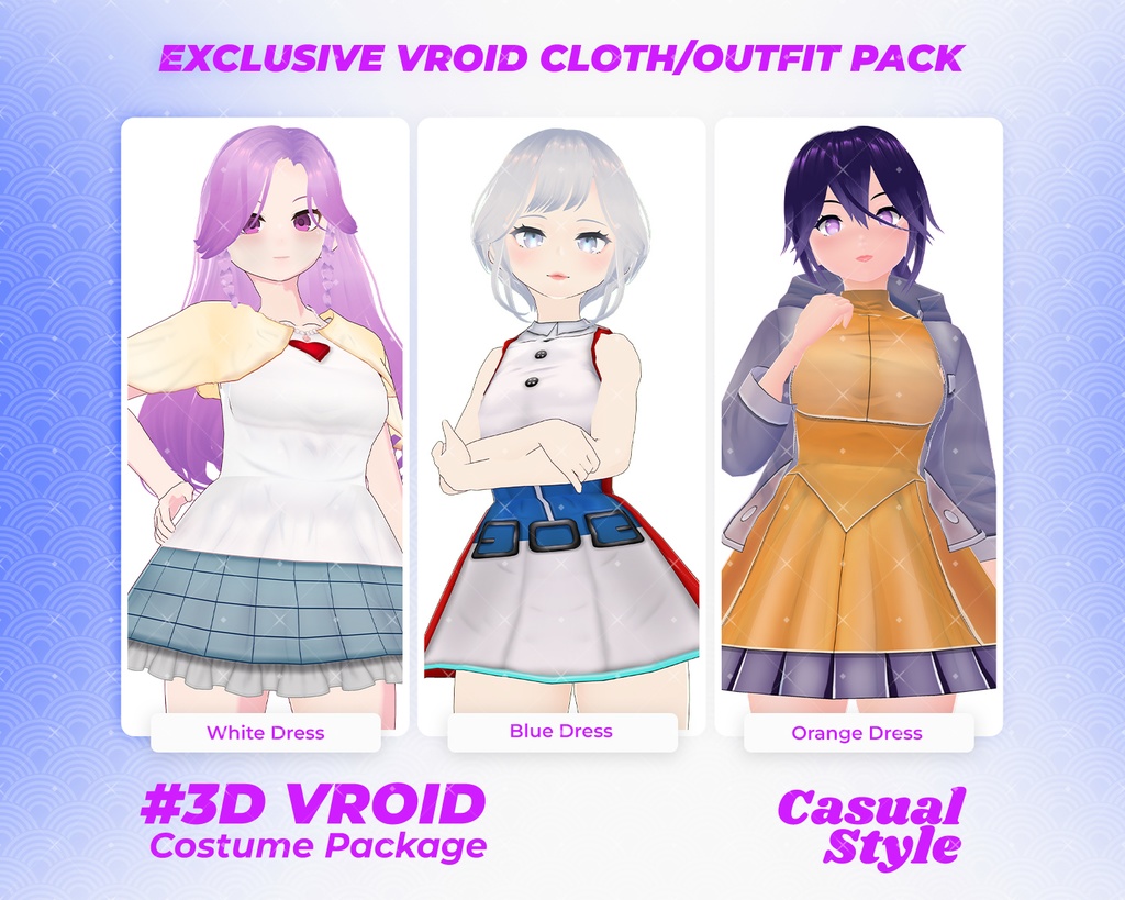 3D VRoid Outfit Pack Cute Casual Dresses Collection for VRoid Models ...