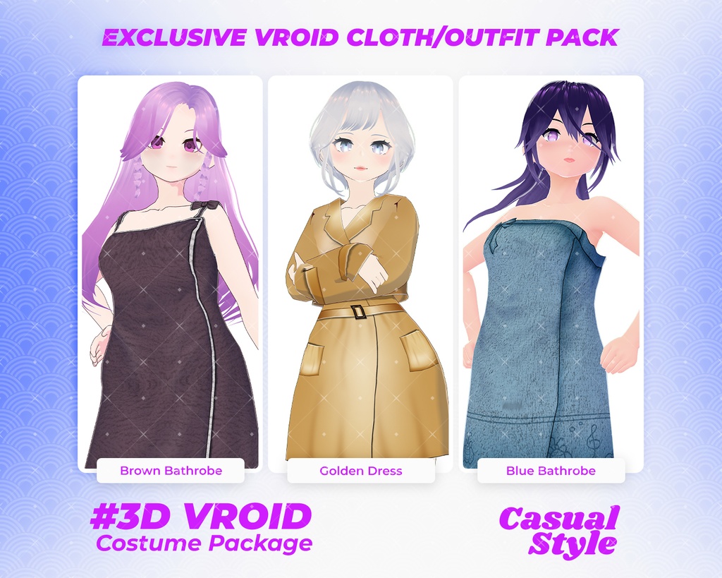 3D VRoid Outfit Pack Cozy Bathrobes & Sleek Casual Dresses for VRoid ...