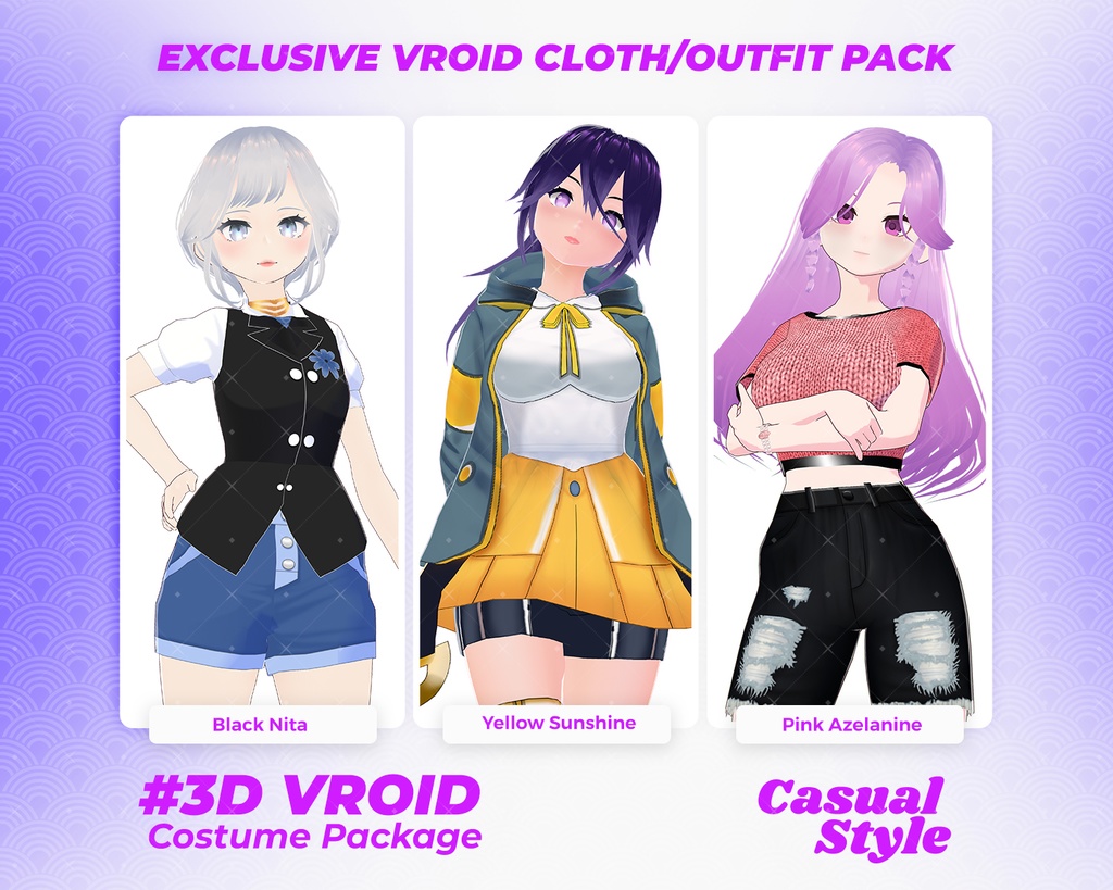 3D VRoid Outfit Pack Bright & Youthful Casual Clothes for VRoid Models ...