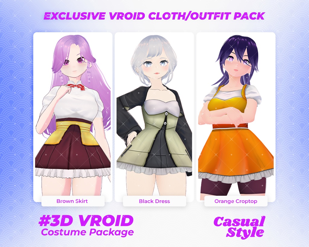 3D VRoid Outfit Pack Colorful & Layered Casual Wear for VRoid Models ...