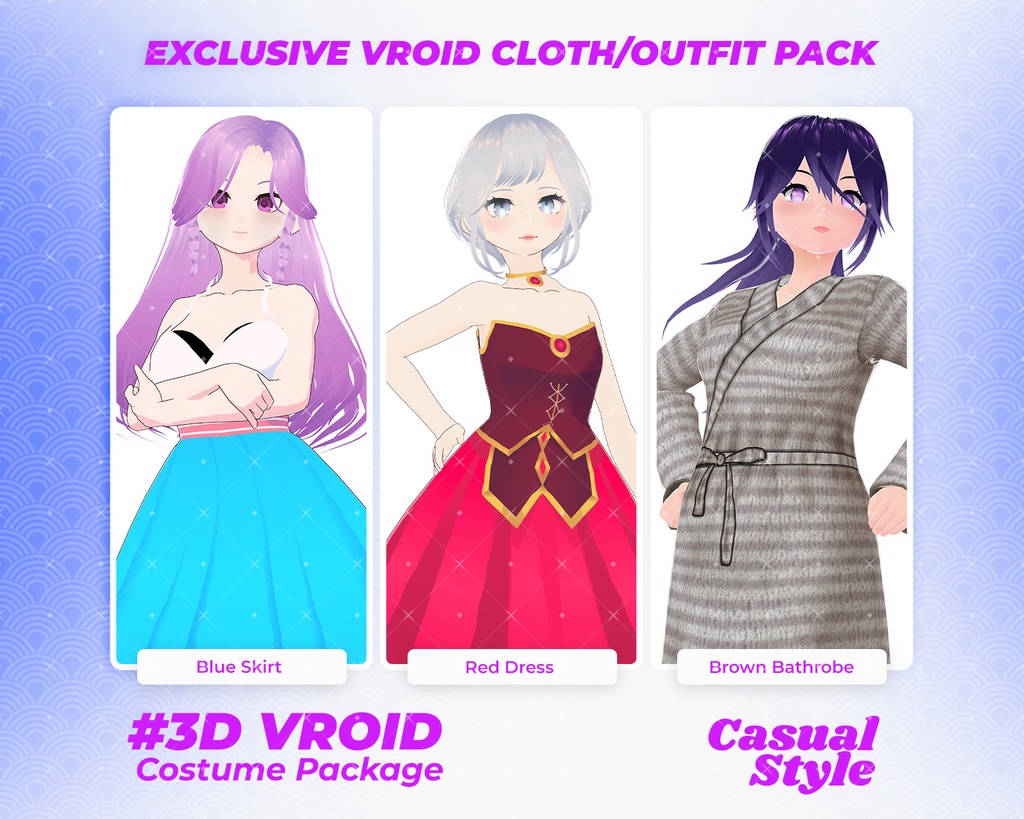 3D VRoid Outfit Pack Elegant Dresses & Relaxed Casual Wear for VRoid ...