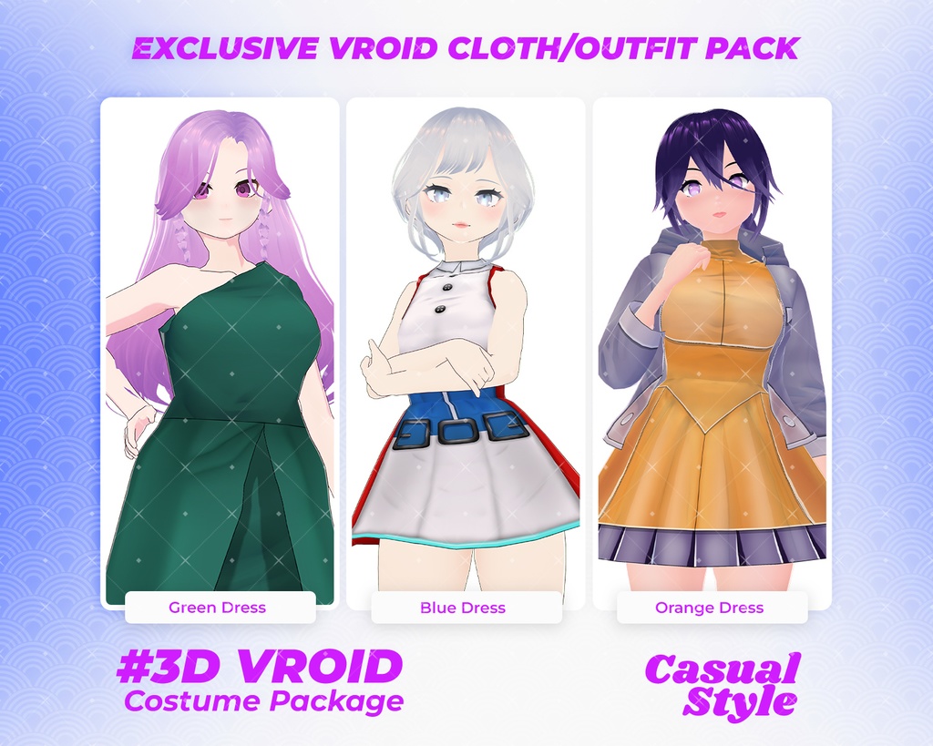 3D VRoid Outfit Pack Elegant & Stylish Casual Dresses for VRoid Models ...