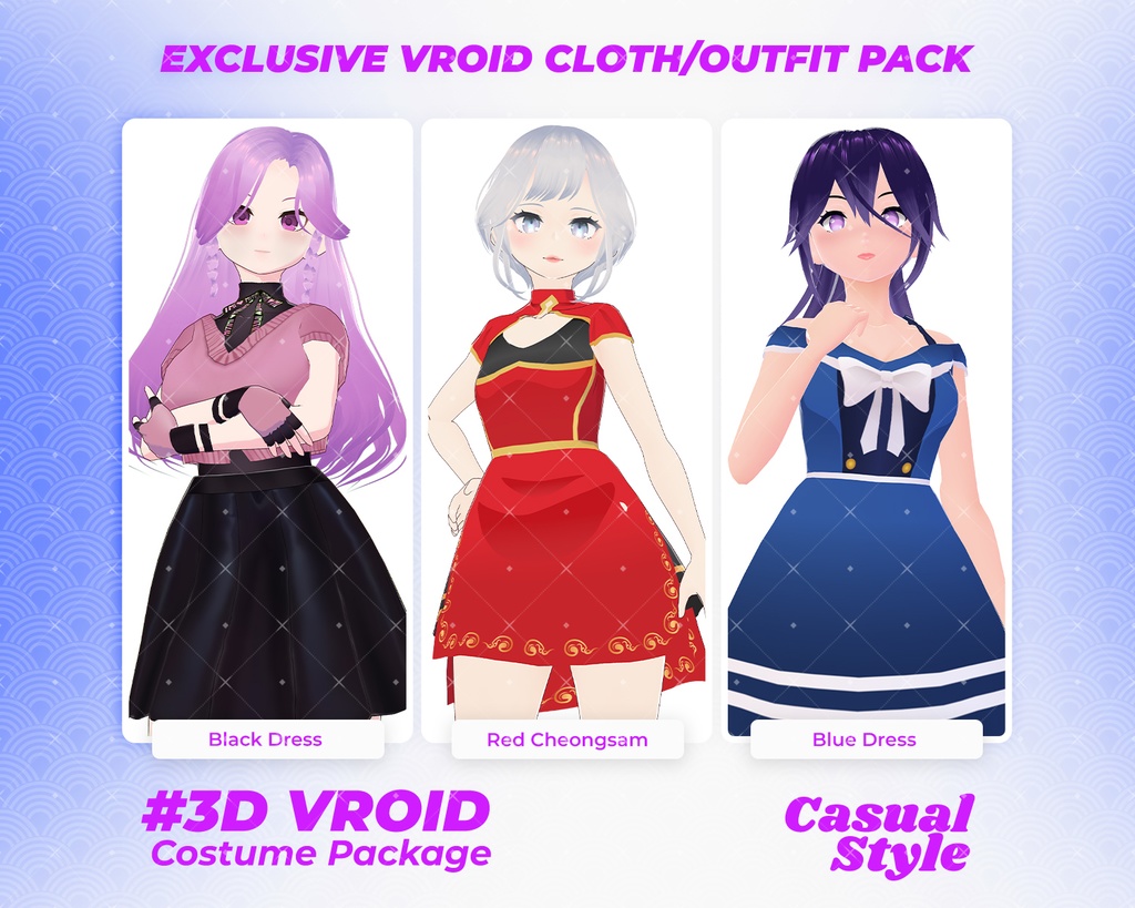 3D VRoid Outfit Pack Elegant & Playful Casual Dresses for VRoid Models ...