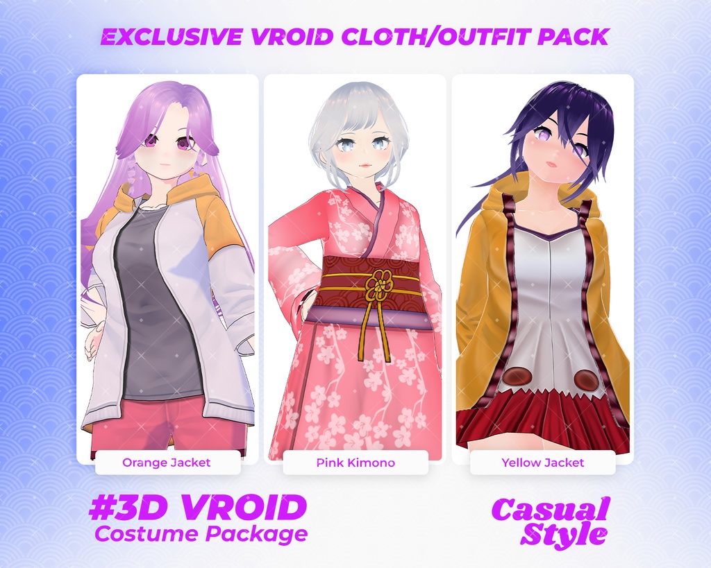 3D VRoid Outfit Pack Stylish Casual & Kimono-Inspired Clothes for VRoid ...