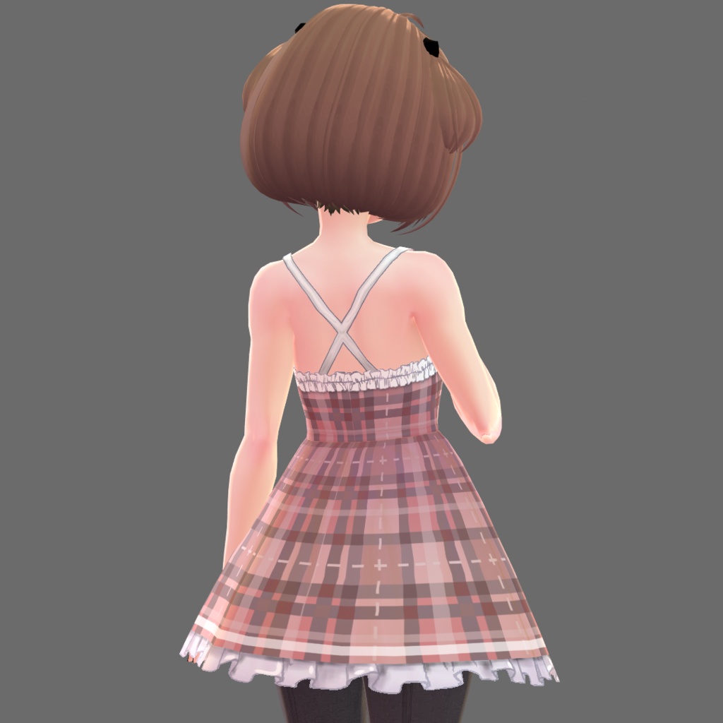 Pink Plaid Vroid Dress - kawaiisphynx - BOOTH