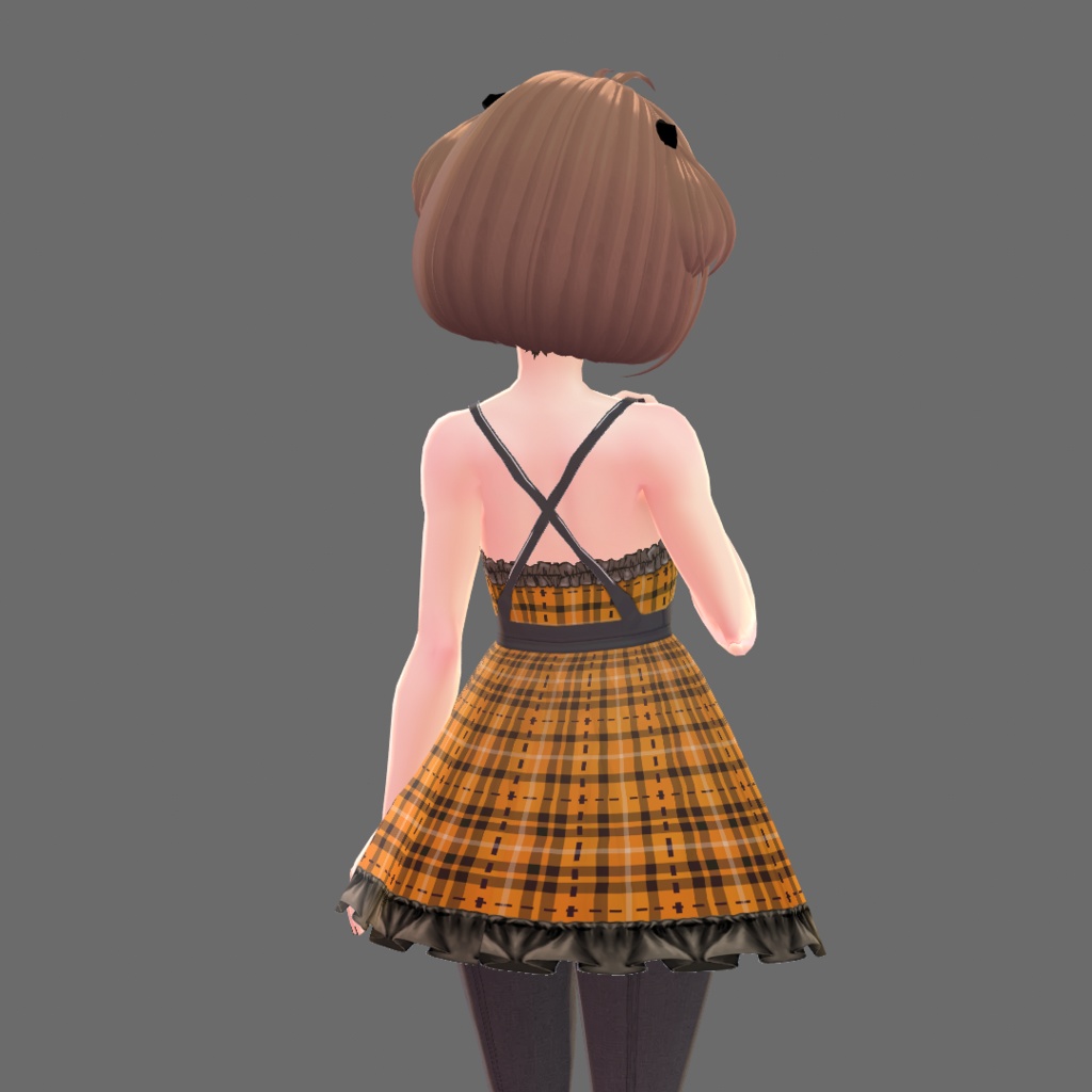 Orange Plaid Vroid Dress - kawaiisphynx - BOOTH