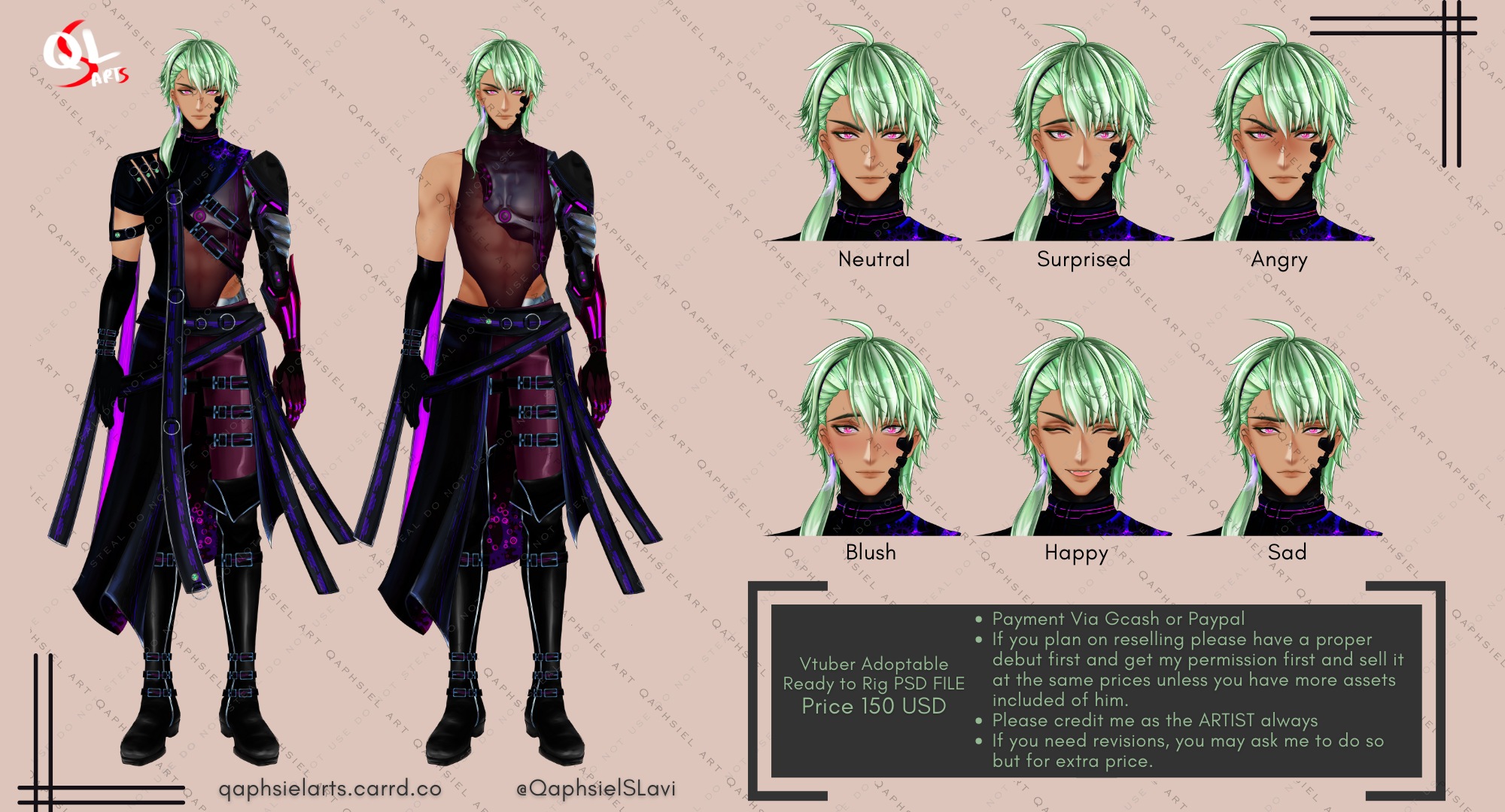 Premade adoptable Live 2D Vtuber Model v2 - Ready to rig PSD file. 6 expressions. Male L2D ...