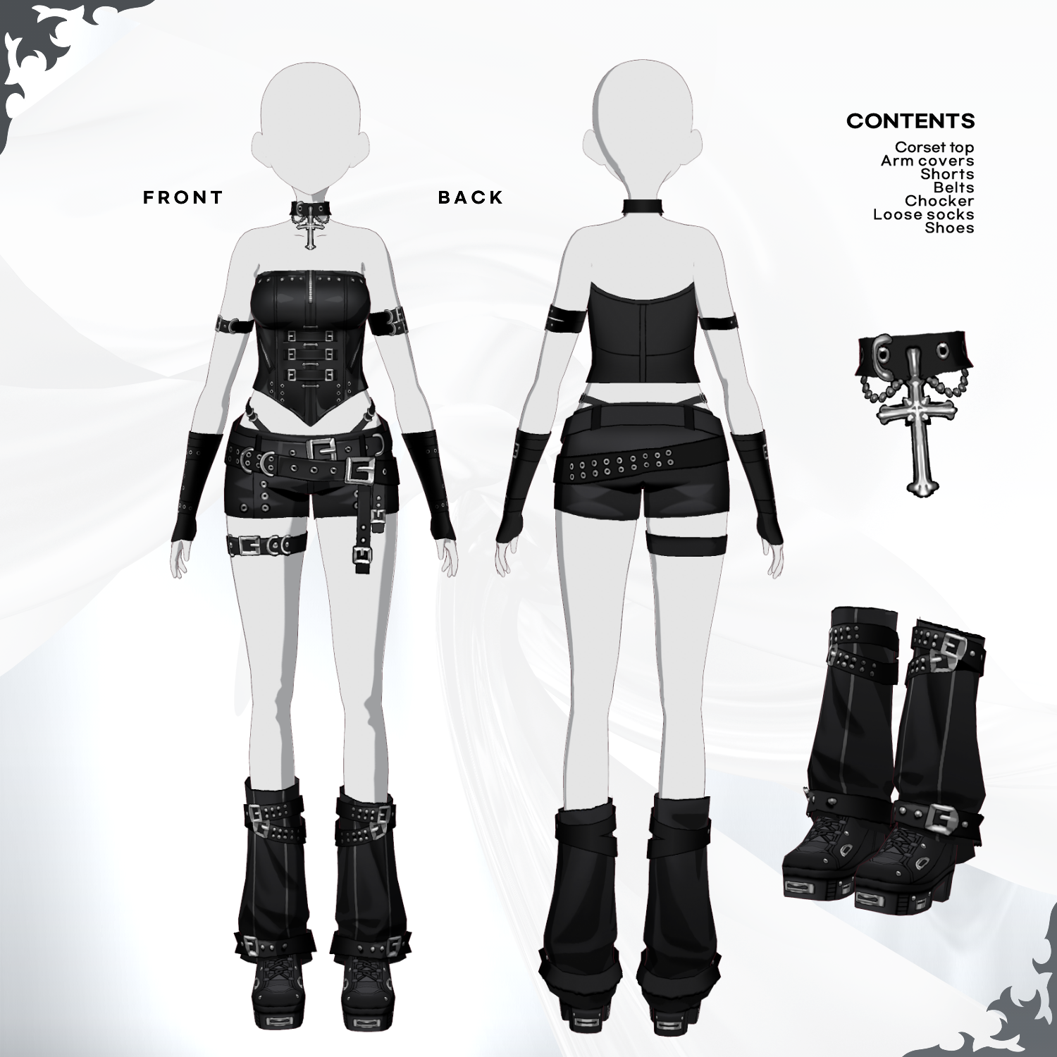 Gothic leather belt set [VRoid] - VRoid吸血 - BOOTH