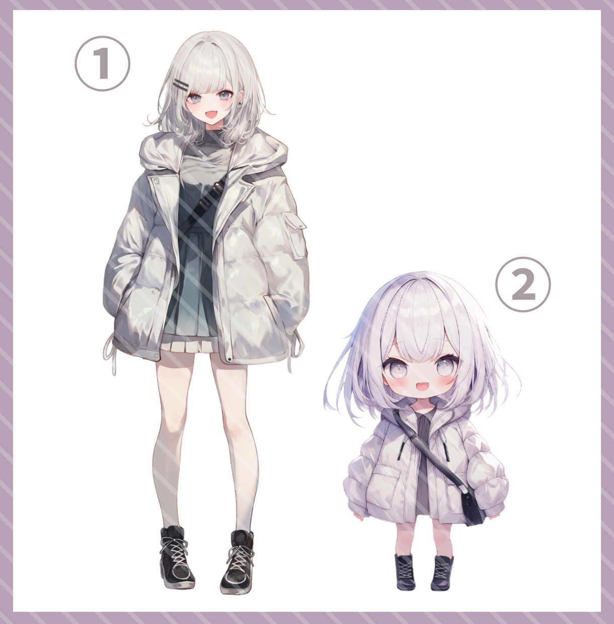 【完売】白髪ダウンの女の子 IRIAM立ち絵・SDデビュー完全9点セット - サボのIRIAM立ち絵屋さん - BOOTH