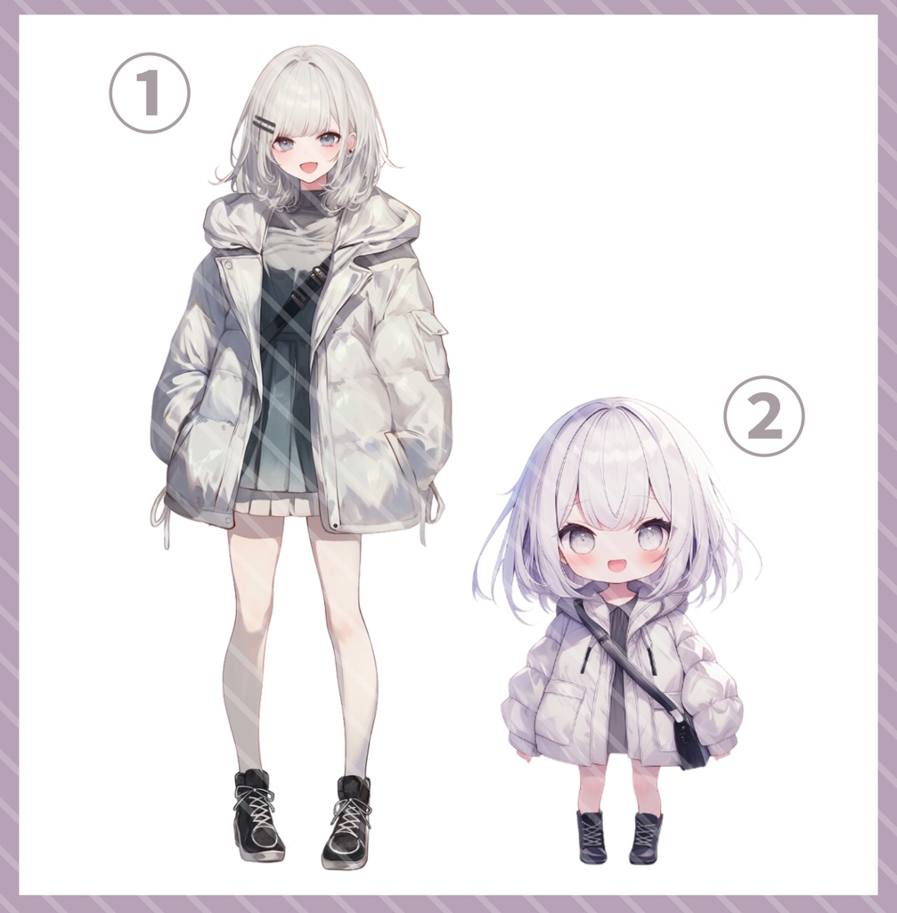 【完売】白髪ダウンの女の子 IRIAM立ち絵・SDデビュー完全9点セット - サボのIRIAM立ち絵屋さん - BOOTH