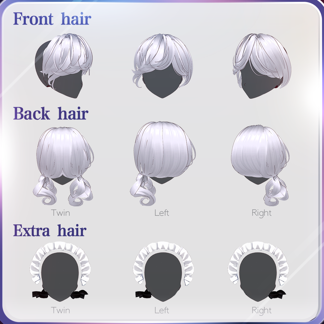[Vroid] Girl hair preset / Curly hair / Maid hair × 3 / Low twintails ...