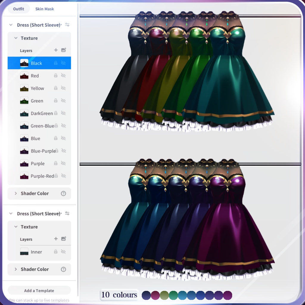 [Vroid] 10 colours Girl dress / Princess / Luxury / Traditional / Envy - Surcen - BOOTH