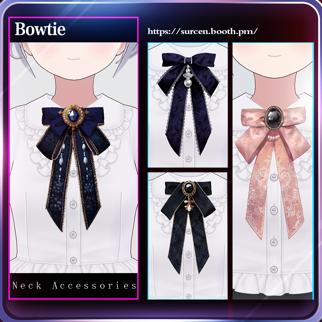 [Vroid] Vintage Bow Tieヴィンテージ蝶ネクタイ / Crystal Pearl Ribbonクリスタルパールリボン ...