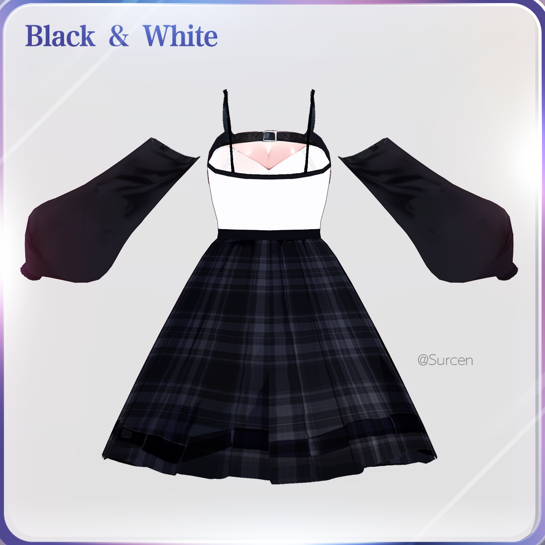 [Vroid] Plaid dress / Black and White - Surcen - BOOTH