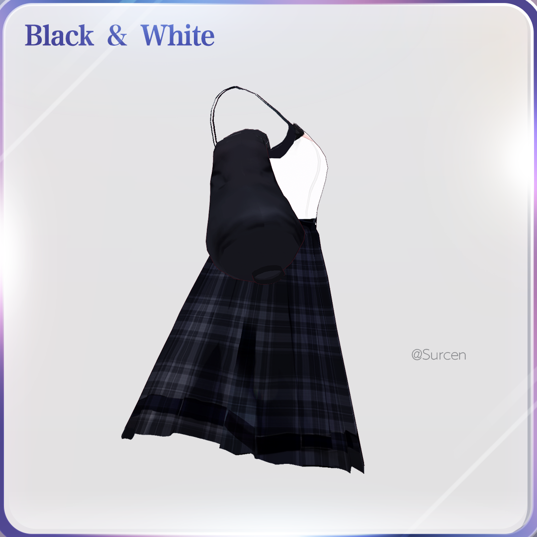 [Vroid] Plaid dress / Black and White - Surcen - BOOTH