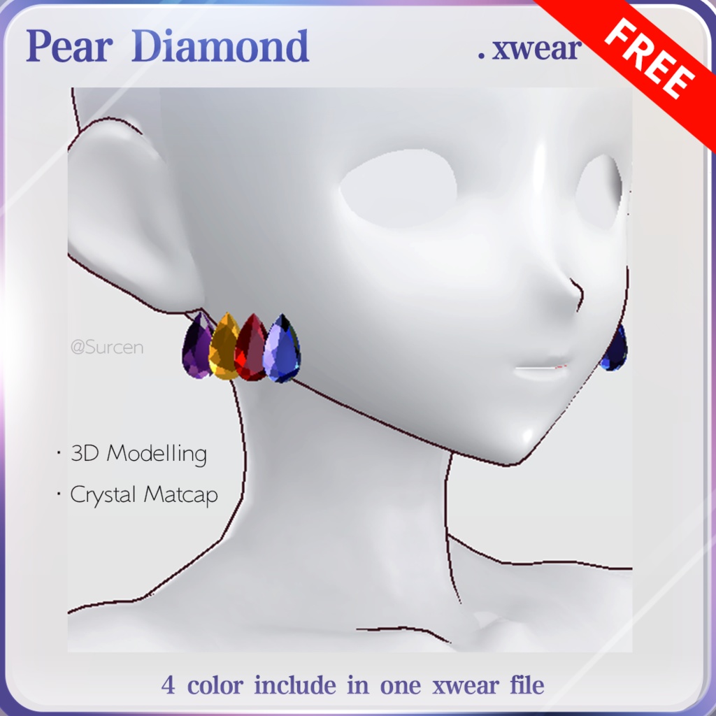 [无料][Vroid][XWear] Free Pear Diamond / Ear Accessory - Surcen - BOOTH