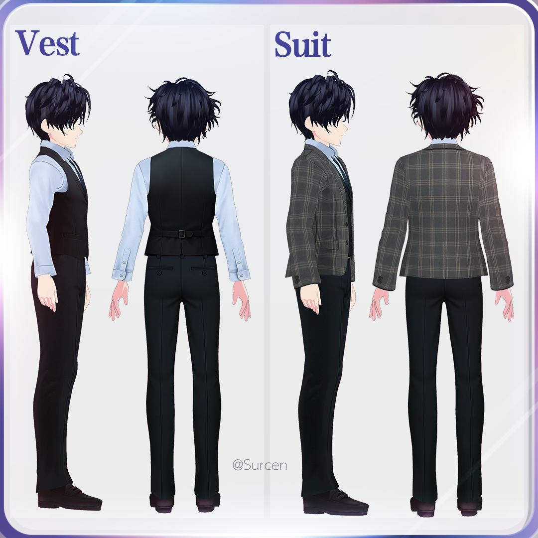 [Vroid] Blue Vest Suit / チェック柄の青いスーツ / Checker Pattern - Surcen - BOOTH