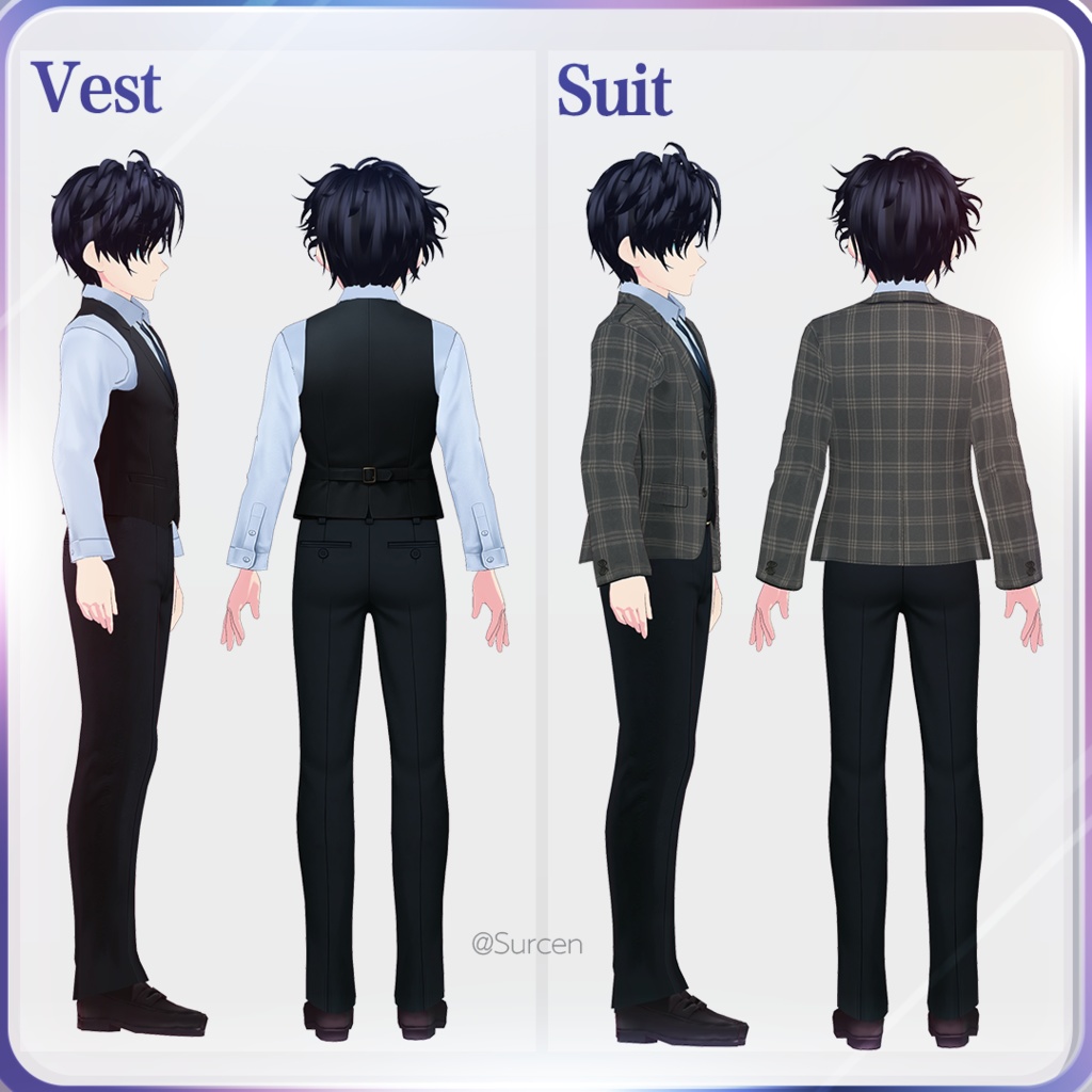 [Vroid] Blue Vest Suit / チェック柄の青いスーツ / Checker Pattern - Surcen - BOOTH