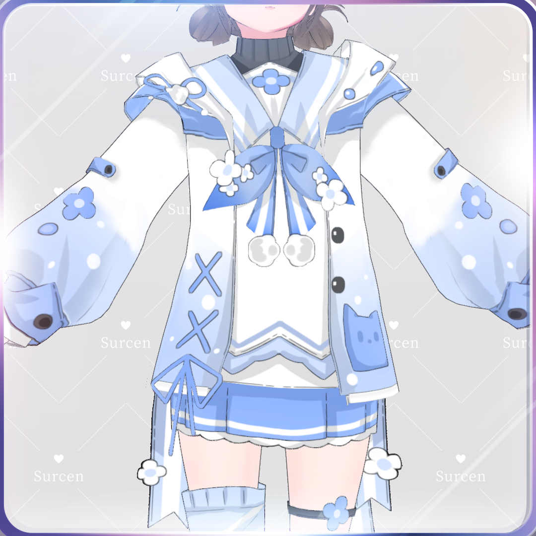 [Vroid] Winter 2025 / Blue White / Cat / Flower - Surcen - BOOTH
