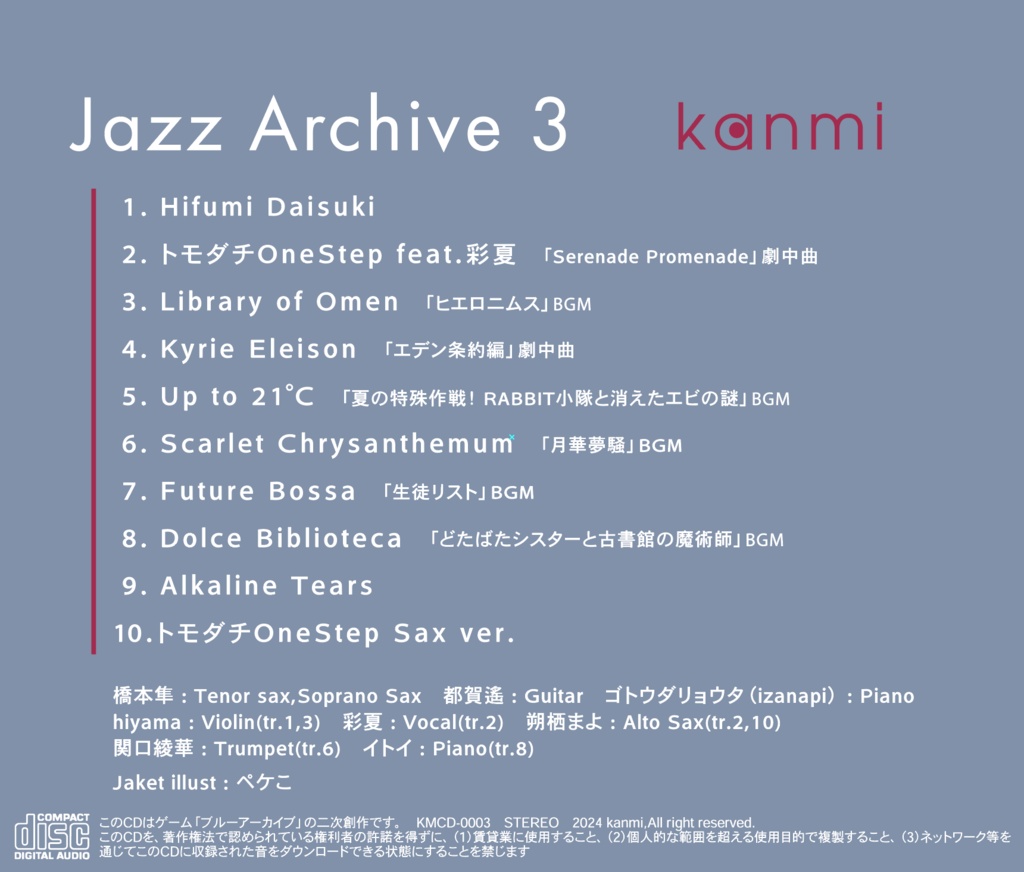 【ダウンロード版】Jazz Archive 3【ブルーアーカイブBGMジャズアレンジアルバム】 - kanmi - BOOTH
