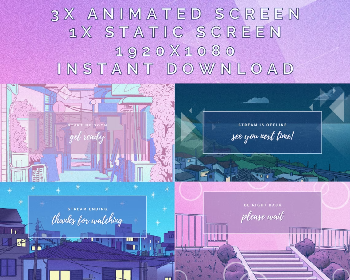 Anime Animated Stream Screens | Cute - Pastel - Manga - VTuber ...