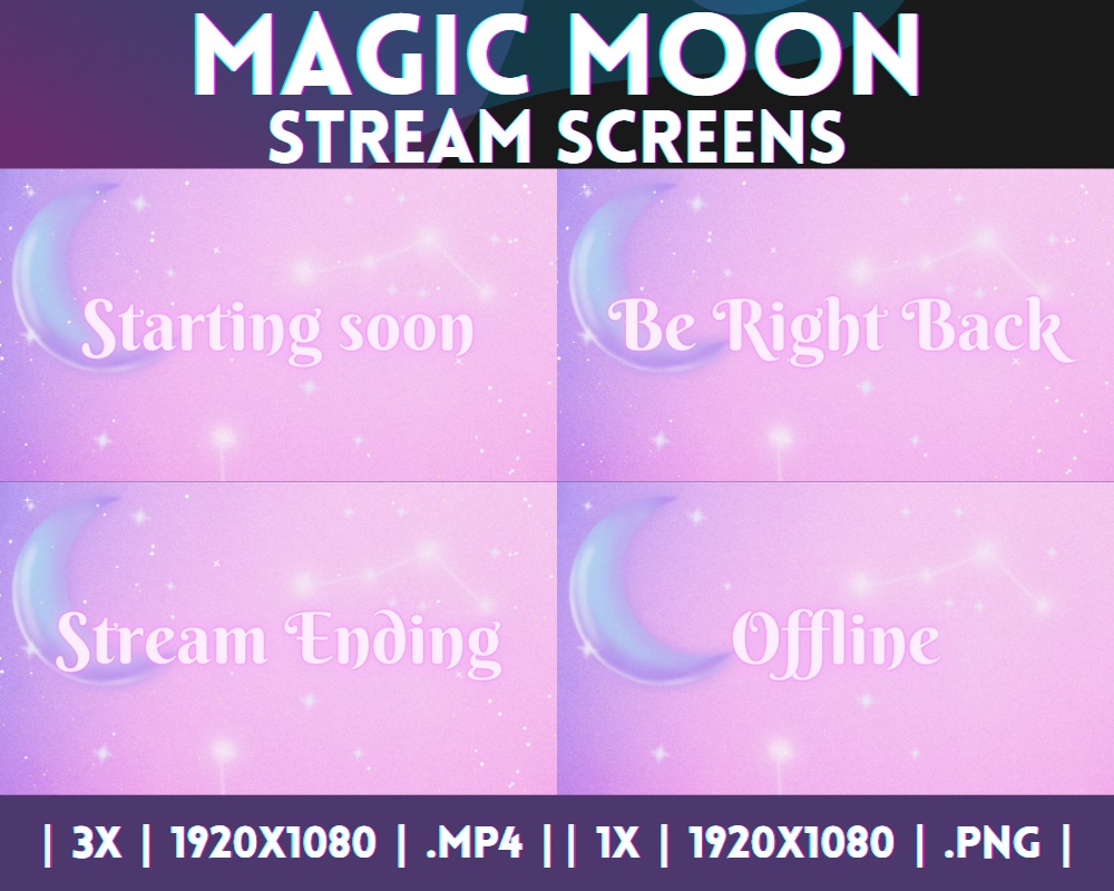 Magic Moon - Animated Stream Screens | Cute - Pastel - Starting soon ...