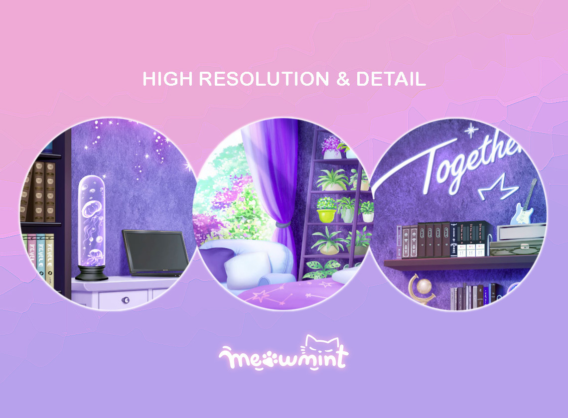 Day version - Blue Purple Modern Vtuber Bedroom Background - meowmint ...