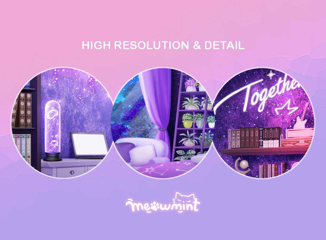 Night version - Blue Purple Modern Vtuber Bedroom Background - meowmint ...
